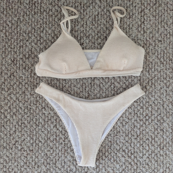 Swim | Cream Textured Bikini Set Size Medium | Poshmark